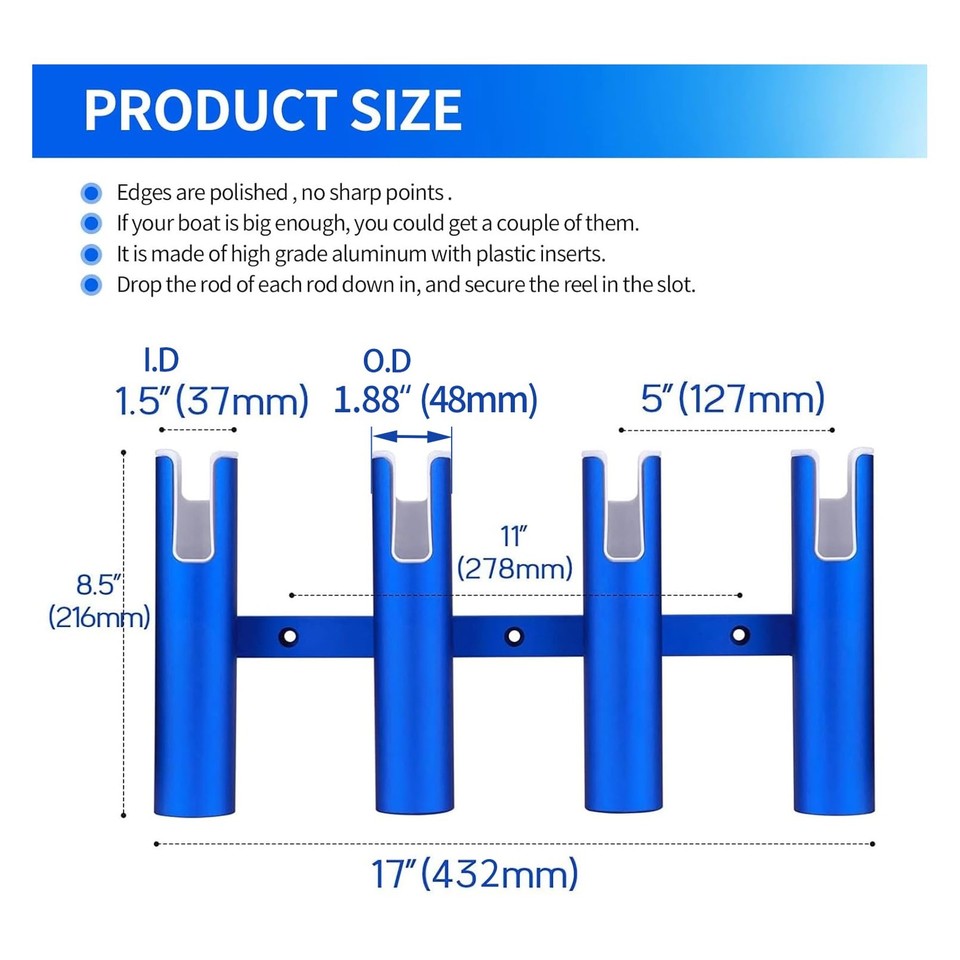 Marinebaby Fishing Rod Holder (Holds 4 Rods) Aluminum, 4 Link Tube ...
