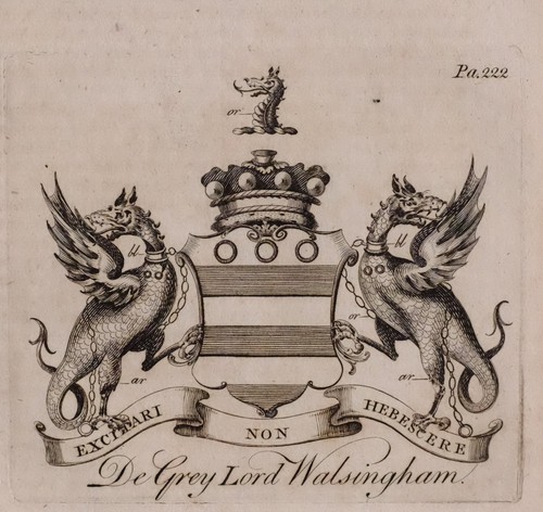 1779 ANTIQUE PRINT ~ DE GREY ~ FAMILY CREST COAT OF ARMS LORD ...