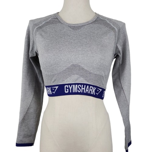 Gymshark Flex Crop Top Long Sleeve Size L Gray And Purple compression ...