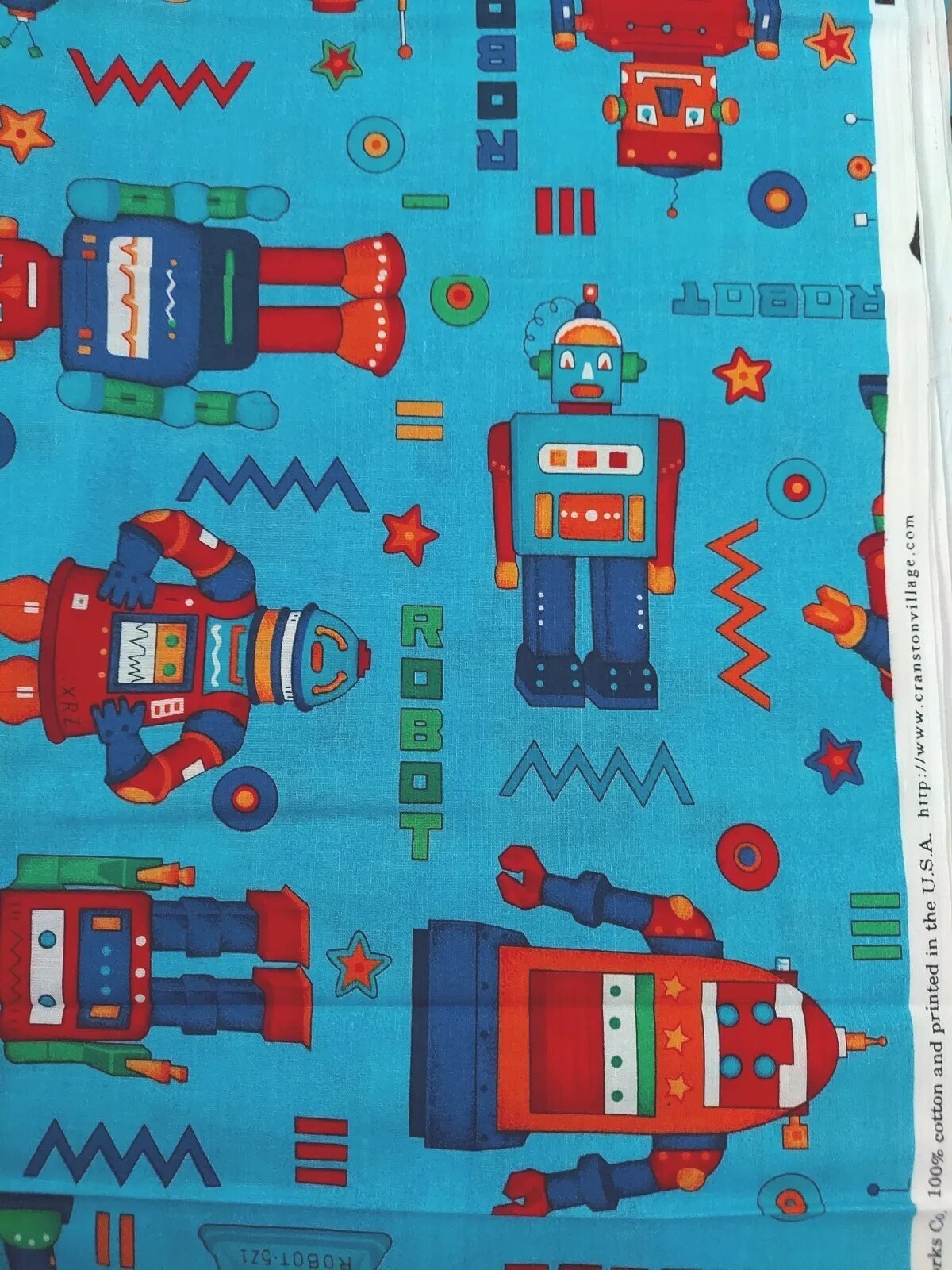 Quilting Fabric Robot 1 Yard Med. Blue Color 45"x 36" New VIP Print 100 ...