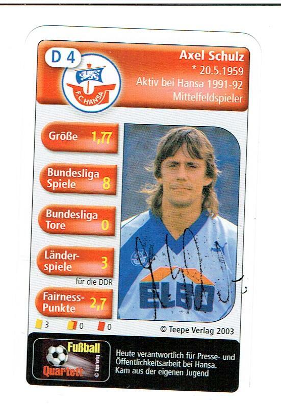 Axel Schulz Quartettkarte 2003 Hansa Rostock mit original Unterschrift ...