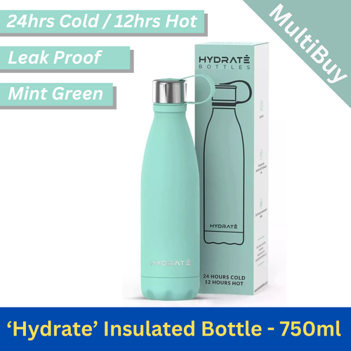 HYDRATE Insulated Flask Thermos Gym Water Bottle - 750ml. 12h Hot 24h Cold GREEN | eBay UK