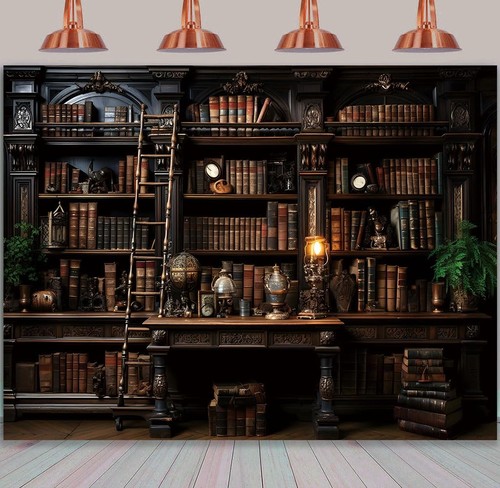 Bookshelf Backdrop Retro Office Library Photography Backdrops Photo ...