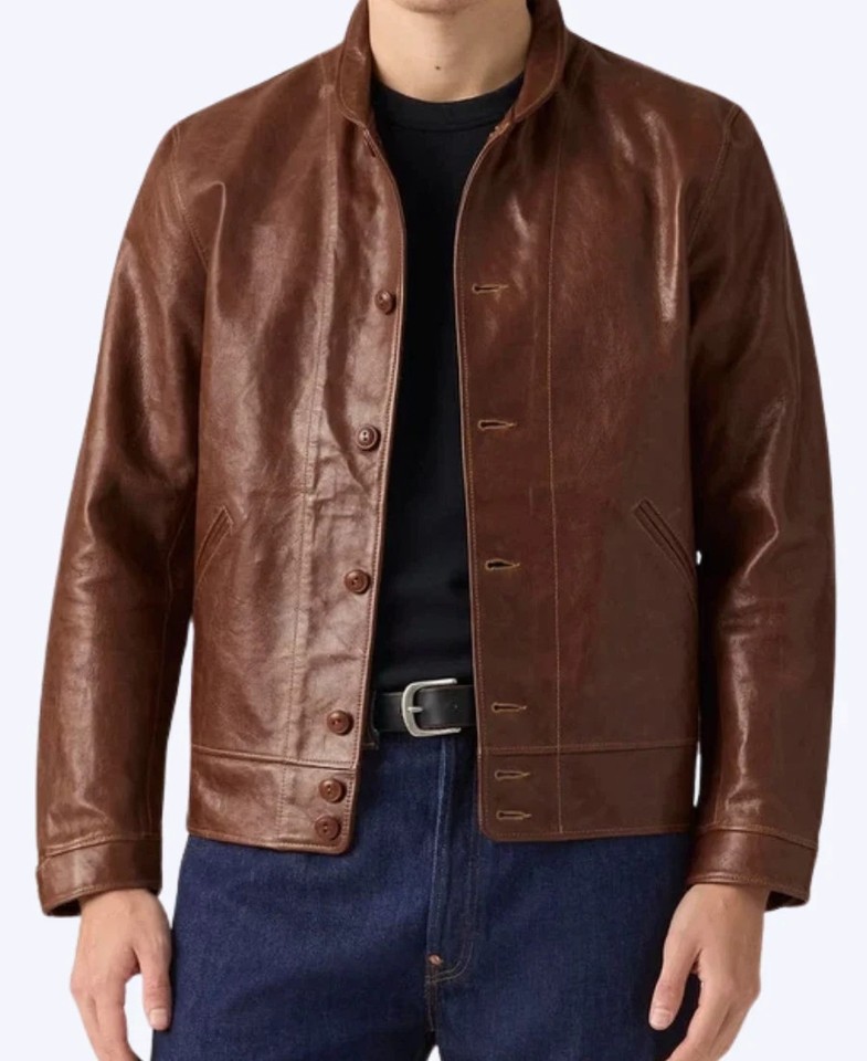 Menlo Cossack Leather Jacket Brown Albert Einstein Real Unisex Leather ...