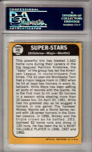 1968 Topps Super Stars Killebrew / Willie Mays / Mickey Mantle #490 PSA ...