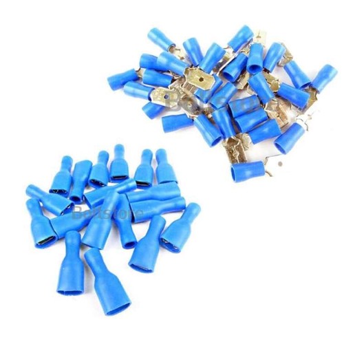 Blue Male & Female Spade Crimp Electrical Terminal Wire Connector ...