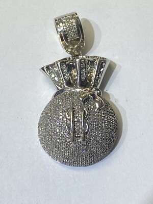 10k White Gold Money Bag Pendant Filled with Diamonds | eBay