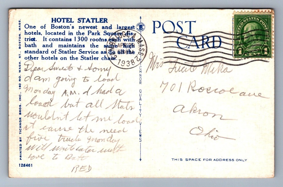 Postcard Vtg Massachusetts Hotel Statler And Building Boston | eBay