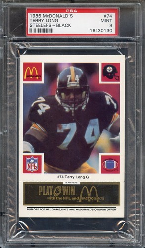 1986 MCDONALD'S STEELERS 74 TERRY LONG STEELERS-BLACK PSA MINT 9 | eBay