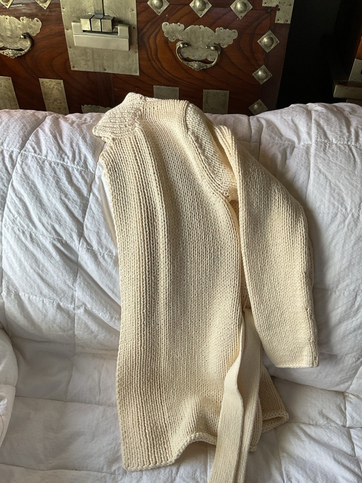 Eileen Fisher Chunky Cotton Rope Open Front Cardigan With Belt S IVORY ...