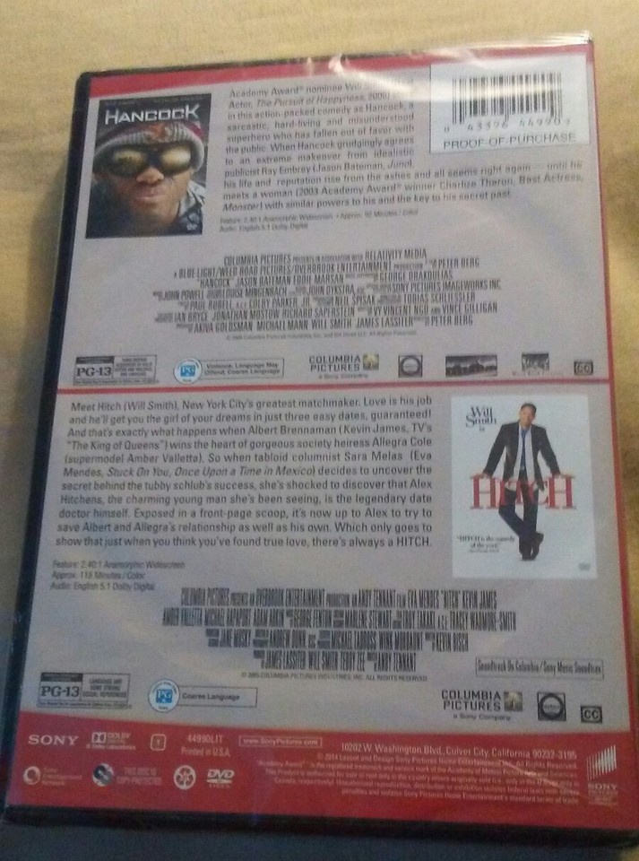 Hancock & Hitch (DVD, 2016) Will Smith Double Feature NEW & SEALED ...