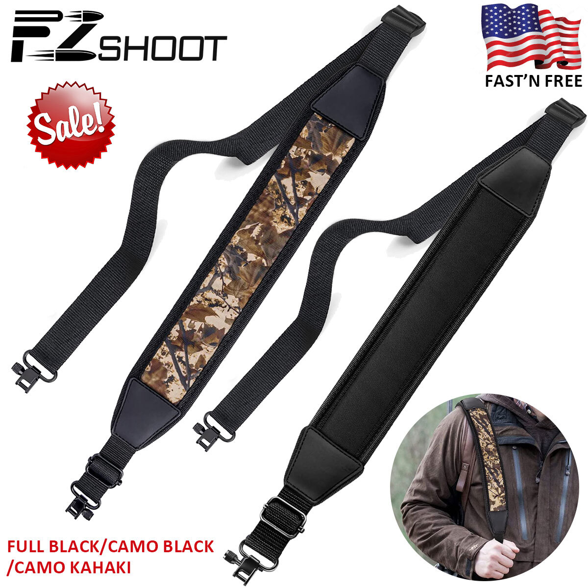 Camouflage 2 Point Rifle Gun Sling Comfortable Shoulder Padded Strap ...