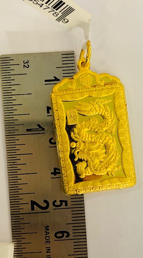 24K Yellow Gold Diamond Cut & Shaped Rectangle Dragon Pendant 9.67GM | eBay