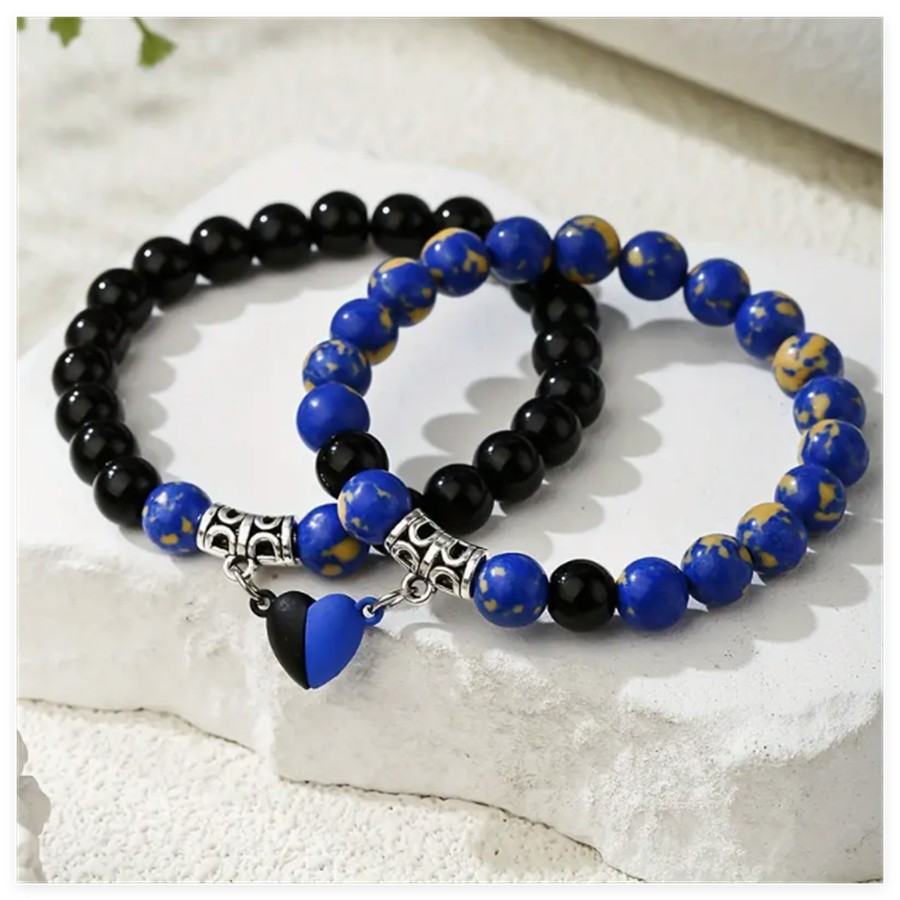 Magnetic Heart Bracelets for Couples Natural Gemstone Matching ...