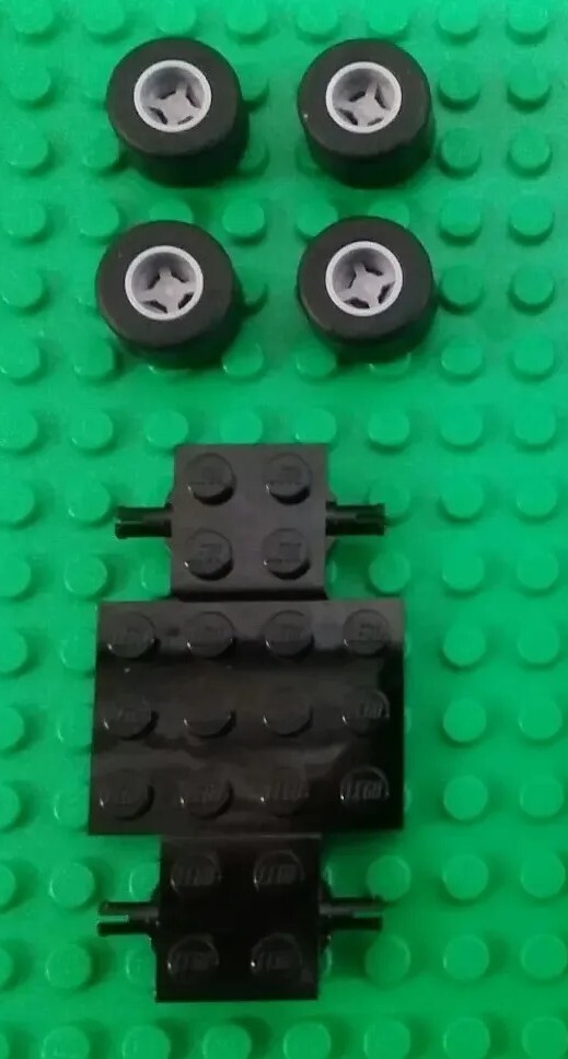 *NEW* Lego Black Car Chassis Racing Wheels Grey Rims Black Tyres x 1 ...