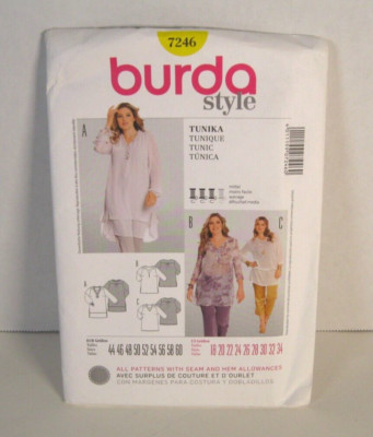 Burda Style 7246 Tunics w/ Sleeve Variations Misses' 18-34 Pattern ...
