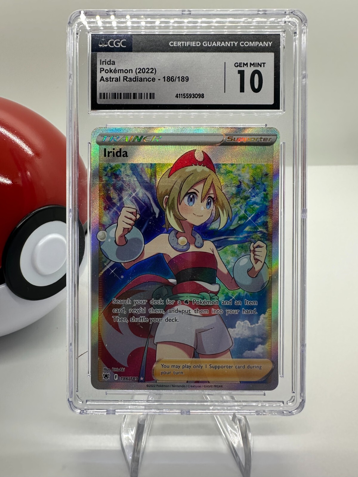2022 Pokemon Irida 186/189 Full Art Trainer Astral Radiance CGC 10 Gem ...