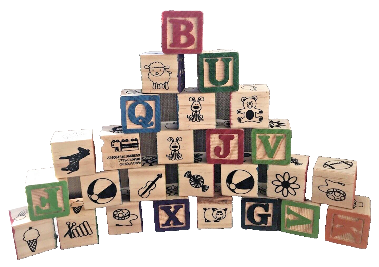 Lot Of Wooden Blocks 1” Alphabet Picture Blocks A-Z Complete 26 Pieces ...