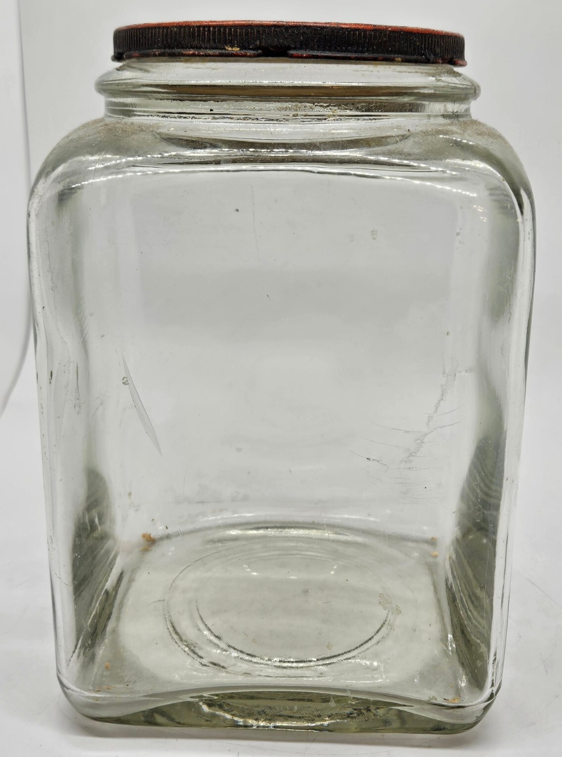 Antique 4 Quart Square 4 Sided Heavy Clear Glass Hoosier Jar with Cover ...