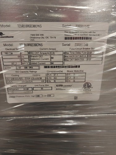 Climate Master geothermal (Water Source Heat Pump) Vertical unit ...