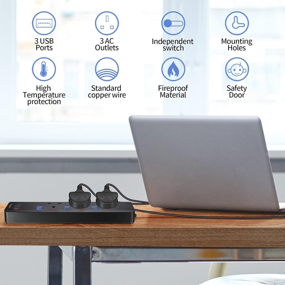Extension Lead with USB Slots,3 Way Surge Protected Extension Lead,Plug ...