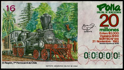 CHILE, LOTTERY TICKET, "POLLA CHILENA", GAME # 914, YEAR 1983, NUMBER ...