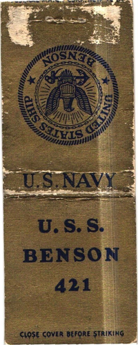 USS Benson 421 US Navy United States Ship Benson Seal Vintage Matchbook ...