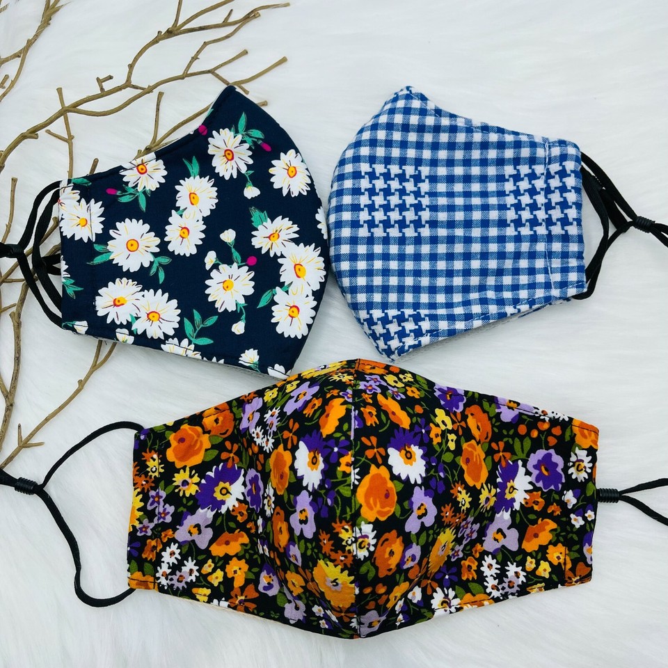 [3 PACK] Face Masks FASHION Polyester/Cotton Triple-Layer Washable - US ...