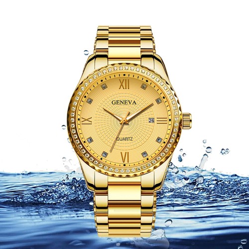 Men's Gold Quartz Watch Waterproof Classic Stainless Steel Business ...