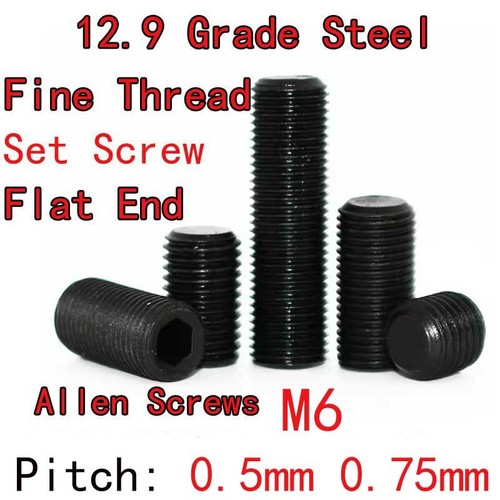 M6 Allen Screws Black 12.9 Grade Fine Thread Set Screw Headless Flat ...