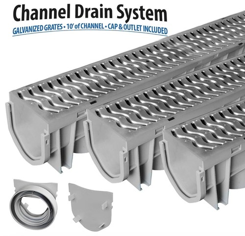 Drainage Trench Driveway Channel Drain w Galvanized Steel Grate for ...
