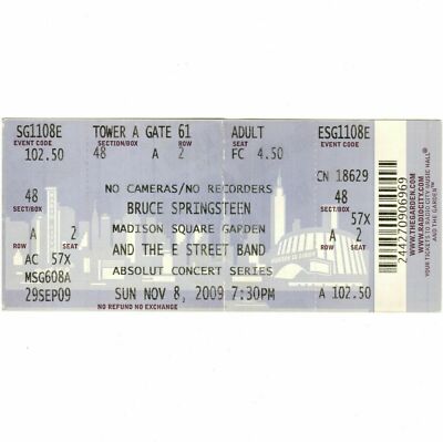 Rare BRUCE SPRINGSTEEN NOV 8 2009 FULL CONCERT TICKET MADISON SQUARE ...