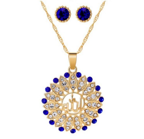 Set de Bijoux Coran Allah Boucles D'Oreilles Ramazan Eid Strass Bleu | eBay