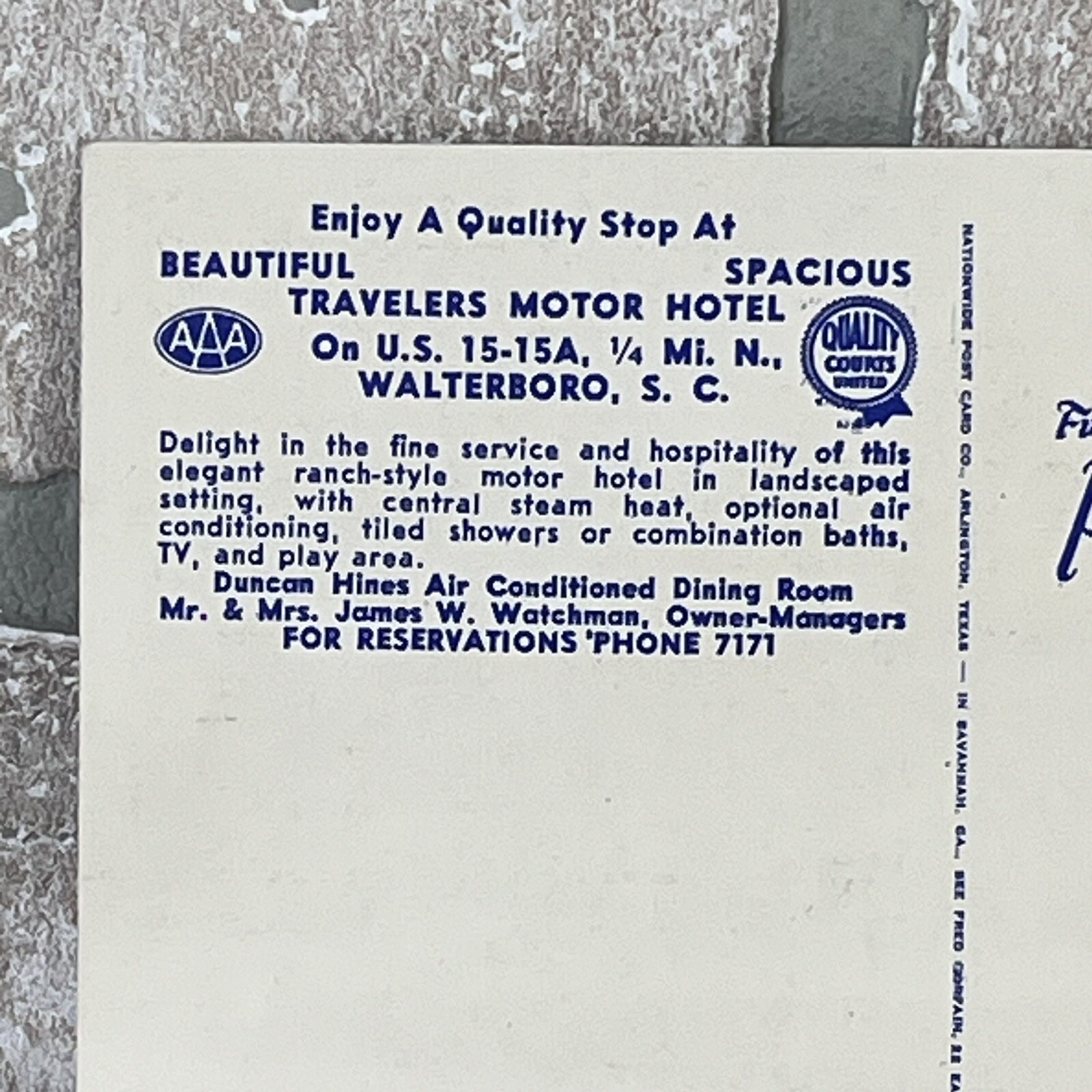 Walterboro, SC Travelers Motor Hotel South Carolina Vintage Postcard ...
