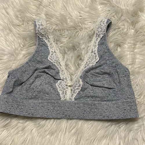 Soma Medium Bralette Gray Embraceable Wireless Unlined Lace Trim Back ...