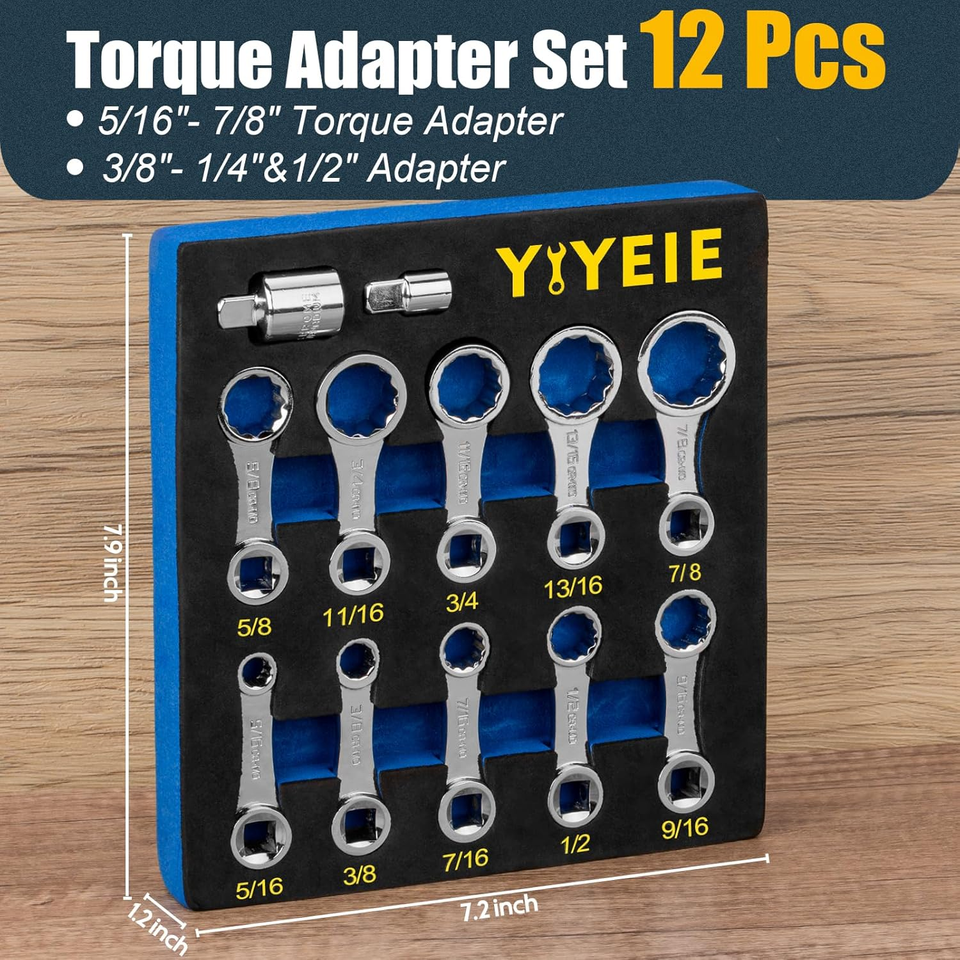 12PCS Torque Adapter Set SAE, 5/16", 3/8", 7/16", 1/2", 9/16", 5/8", 11 ...