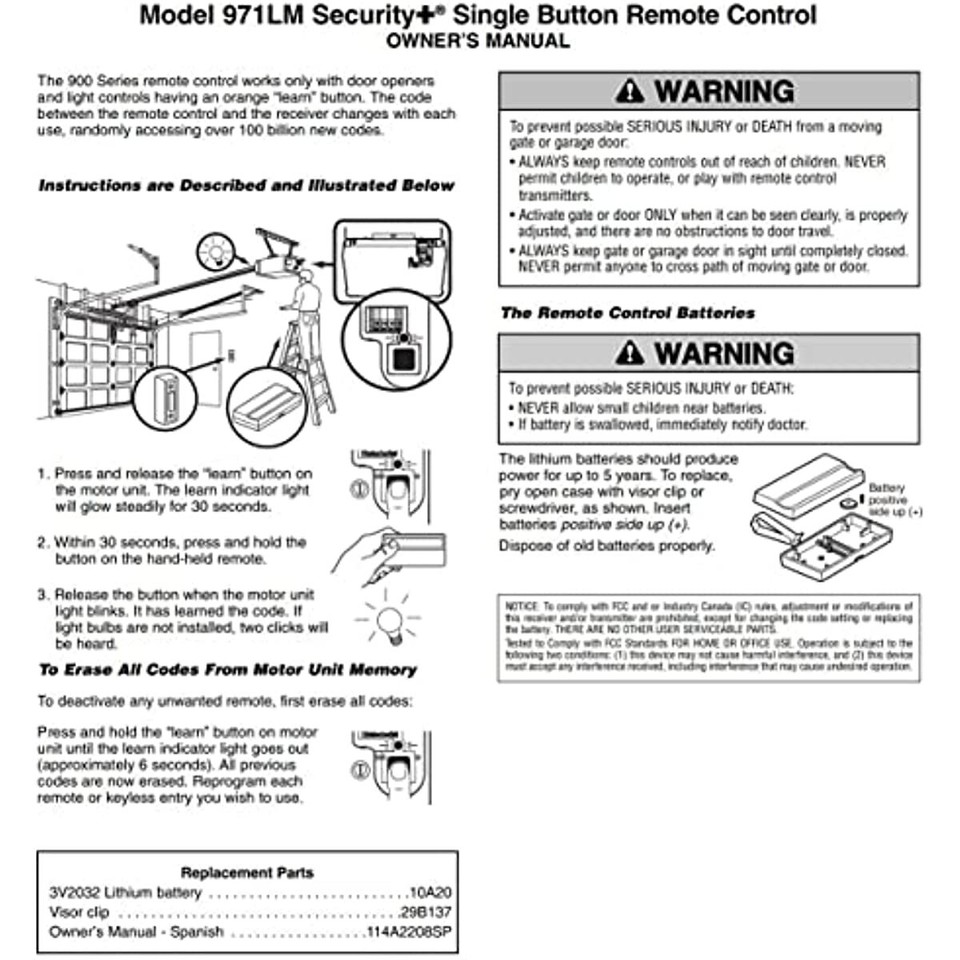 2 for LiftMaster 971LM Button Car Garage Door Opener Remote Control ...