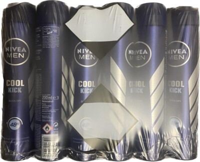 NIVEA Men Cool Kick Spray Quick Dry 48h 250ml ( 6 Bottles) FREE ...