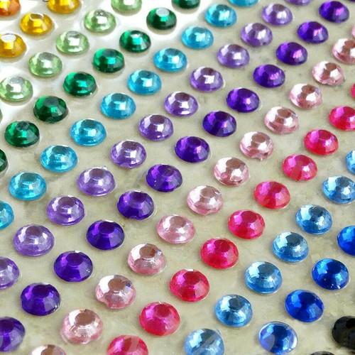 LARGE ROUND STICK ON GEMS 8MM Acrylic Jewel Clear Craft Diamante Beads ...