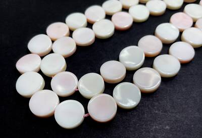 Light Pink Queen Shell Flat Round Circle Smooth Polished Gemstone Beads ...