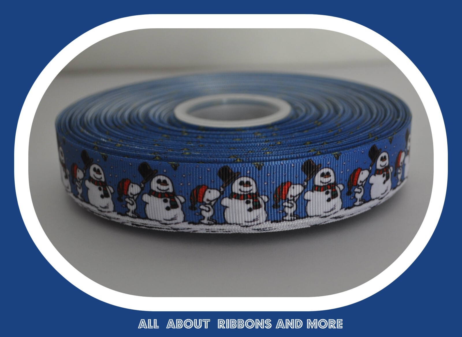 7/8 INCH CHRISTMAS SNOOPY AND SNOWMAN ON BLUE GROSGRAIN RIBBON - 1 YARD ...
