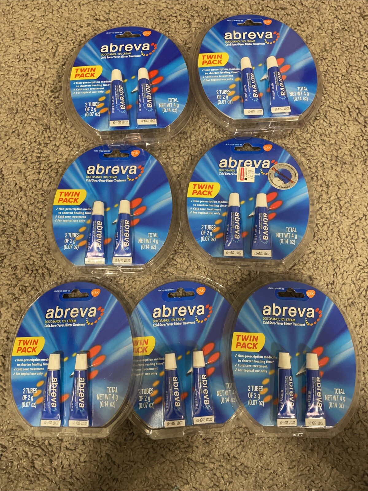 A 7 Boxes Abreva Docosanol 10% Cream Tube Cold Sore Blister Treatment ...