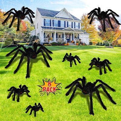 Halloween Spider Decorations Outdoor Indoor 8 Pcs Giant Outside Spiders ...