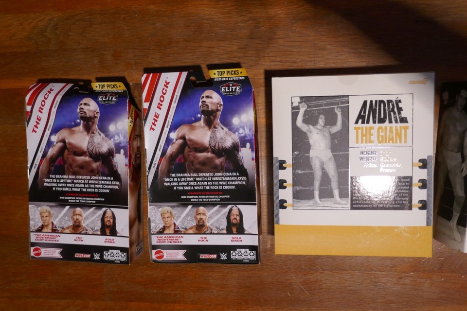 3 WWE ELITE TOP PICKS THE ROCK DWAYNE JOHNSON & ANDRE THE GIANT ACTION ...