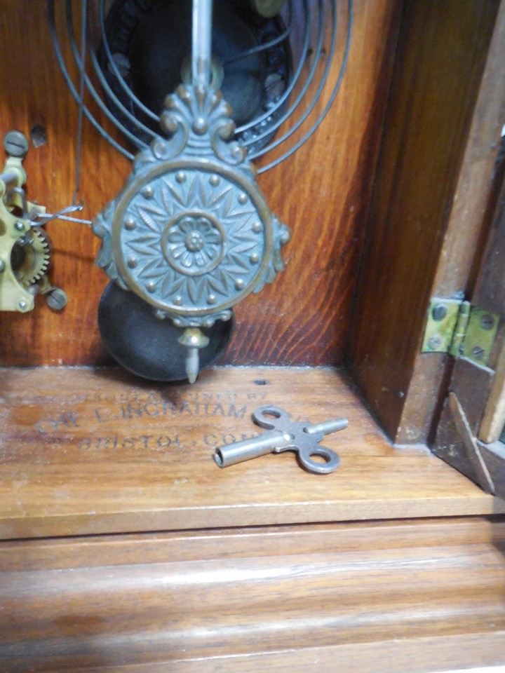 E. Ingraham & Co Antique Kitchen/Mantle Clock, w/ Alarm Wooden, Bristol ...