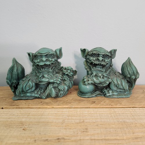 Green Foo Fu Dog Miniature Statue Asian Decor Set of 2 | eBay