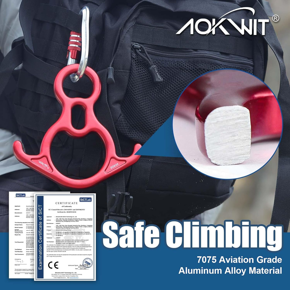 50KN Rescue Figure, 8 Descender Large Bent-Ear Belaying and Rappelling ...