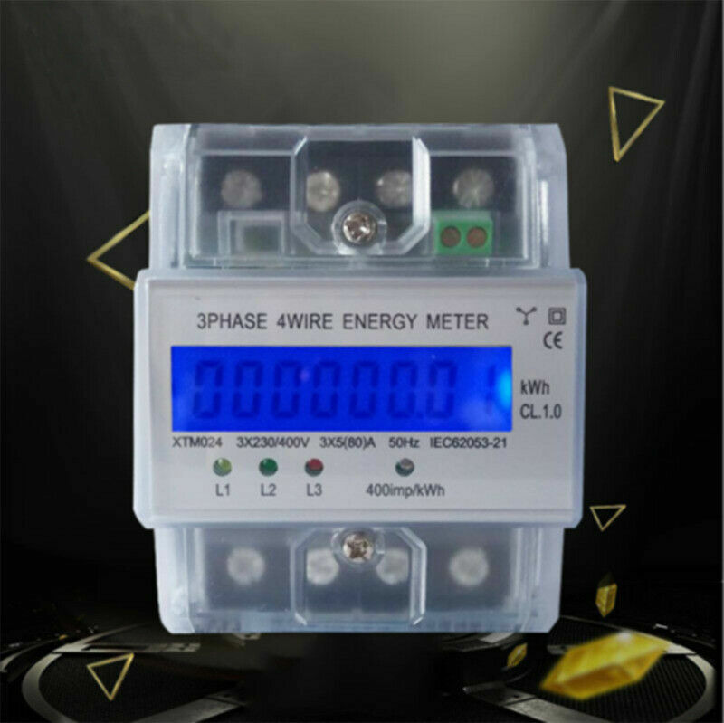 LCD Digital 3 Phase 4 Wire Electric Energy Meter for DIN Rail 3x230 ...