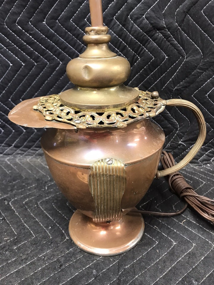 Vintage Unique 18” Brass Copper Rustic Table Lamp Pitcher Coffee Tea ...