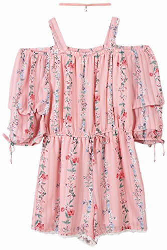 Speechless Big Girls' Off The Shoulder Romper With Tiered Sleeves, Aqua ...